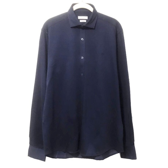 Maxim | Shirts | Mens Slimfit Navy Lux Stretch Buttondown Knit Shirt ...